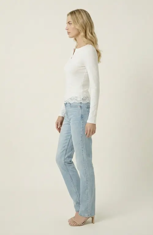 MODENAIRE Lace Trim Henley Top