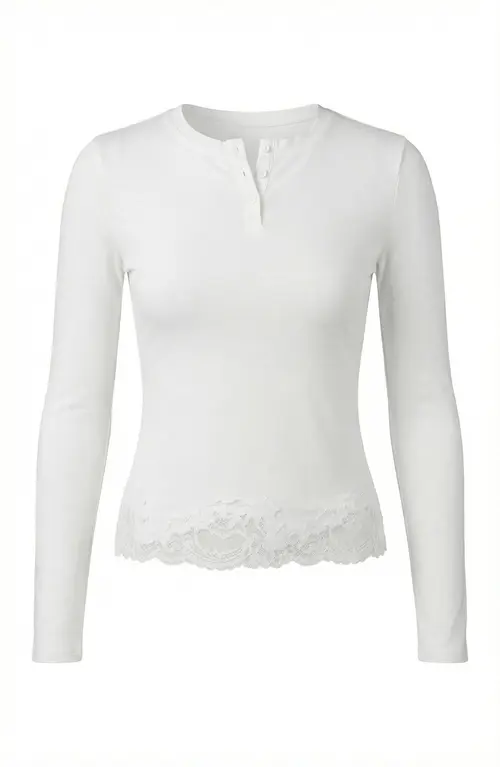 MODENAIRE Lace Trim Henley Top