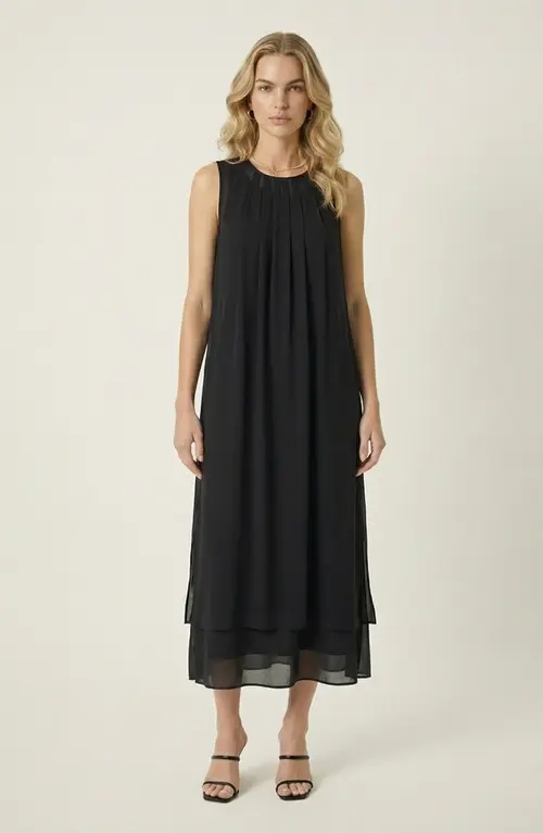 MODENAIRE Pleated Sleeveless Midi Dress