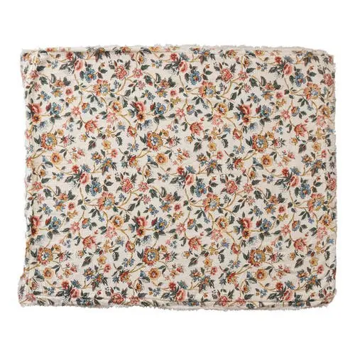STORIED HOME Woven Printed Throw With Back And Fringe - Cream