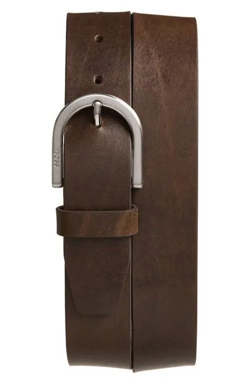 BOSS Leather Belt With Engraved Logo Buckle - Dark Brown
