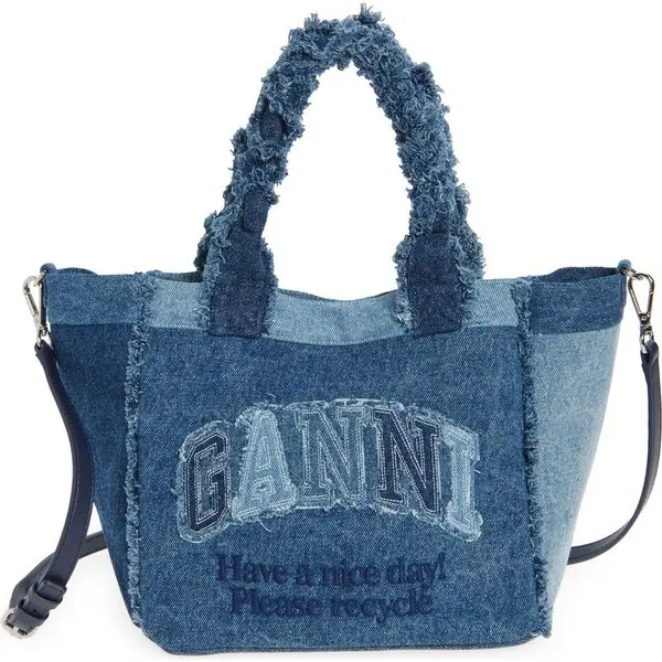 GANNI Small Trapeze Denim Shopper Bag - Dark Blue Vintage