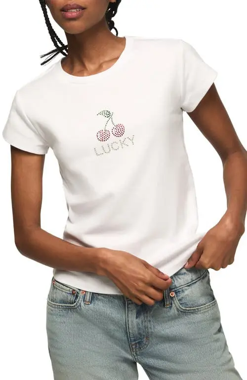 Lucky Brand Fitted Beaded T-shirt - Bright White