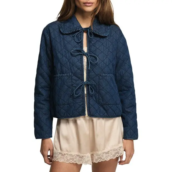 Lucky Brand Quilted Peter Pan Collar Denim Jacket