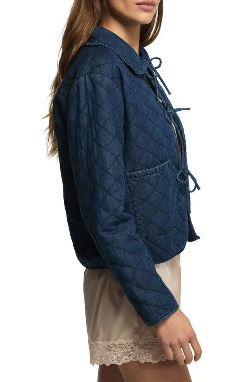 Lucky Brand Quilted Peter Pan Collar Denim Jacket