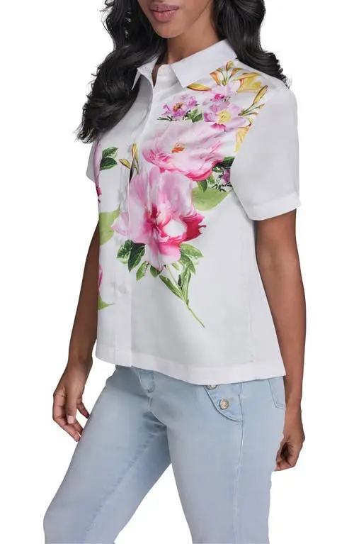 Karl Lagerfeld Paris Floral Placement Crepe Button-up Shirt