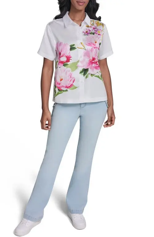 Karl Lagerfeld Paris Floral Placement Crepe Button-up Shirt