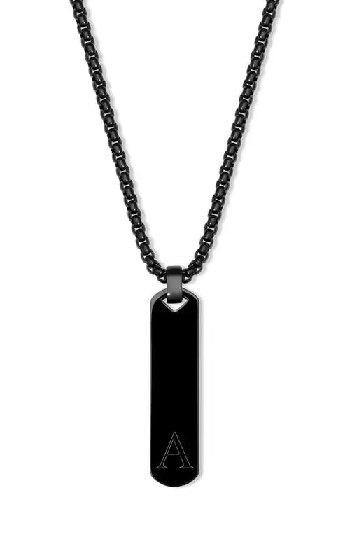 BROOK & YORK Engravable Initial Vertical Bar Necklace - Black A