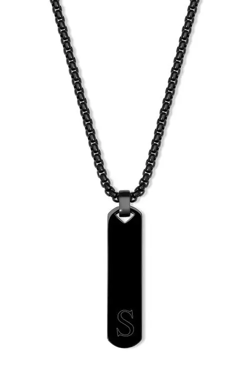 BROOK & YORK Engravable Initial Vertical Bar Necklace - Black S