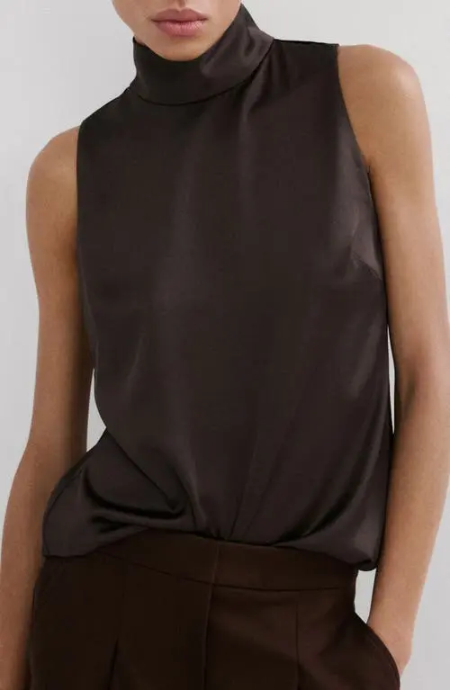 Mango Sleeveless Satin Mock Neck Top
