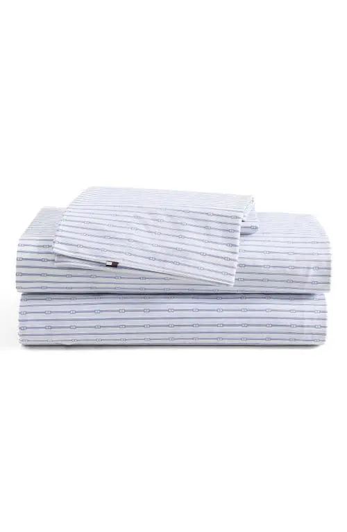 Tommy Hilfiger Monogram Stripe Cotton Percale Sheet Set - Lt-pastel Blue