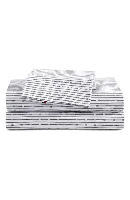 Tommy Hilfiger Monogram Stripe Cotton Percale Sheet Set - Navy