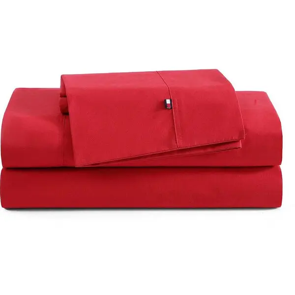 Tommy Hilfiger Cotton Percale Sheet Set - Red
