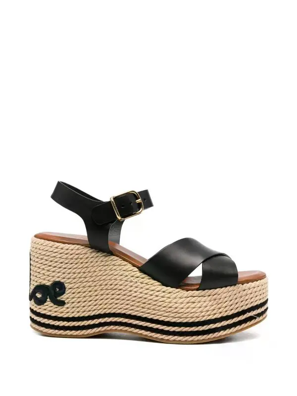 Chloé Logo-embroidered Platform Sandals - Black