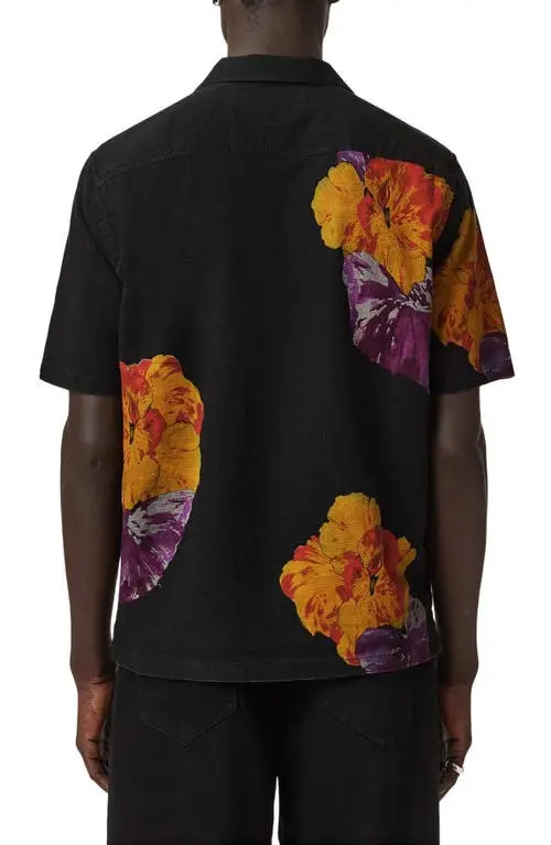 ALLSAINTS Nouvelle Floral Linen & Cotton Camp Shirt - Jet Black