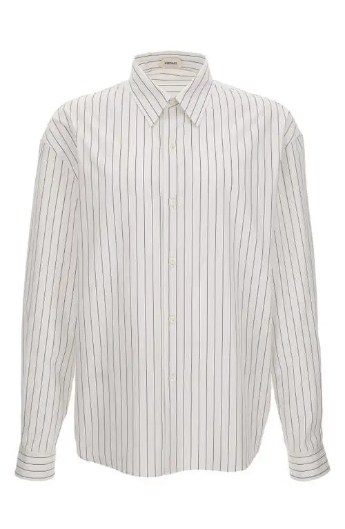 Versace Loose Fit Stripe Cotton Poplin Button-up Shirt