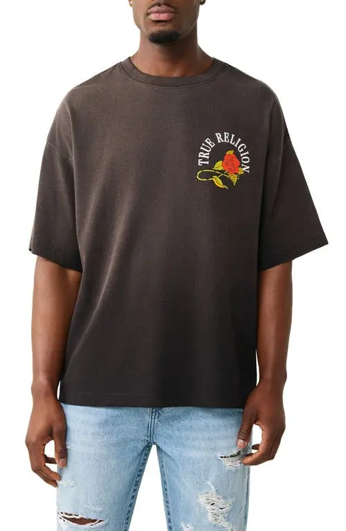 True Religion Oversized Floral Snake Graphic T-shirt - Jet Black
