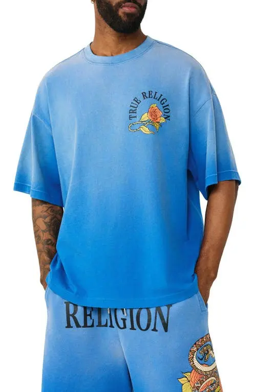 True Religion Oversized Floral Snake Graphic T-shirt - Lapis Blue