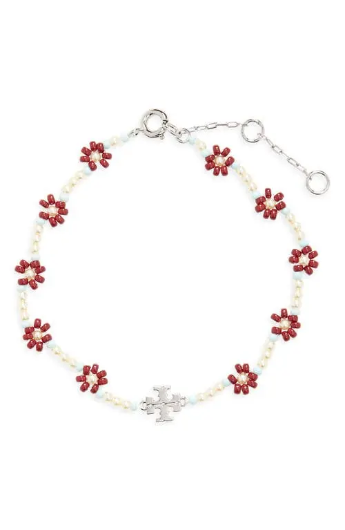 Tory Burch Curiosity Faux Pearl Flower Bracelet - Dark Brown