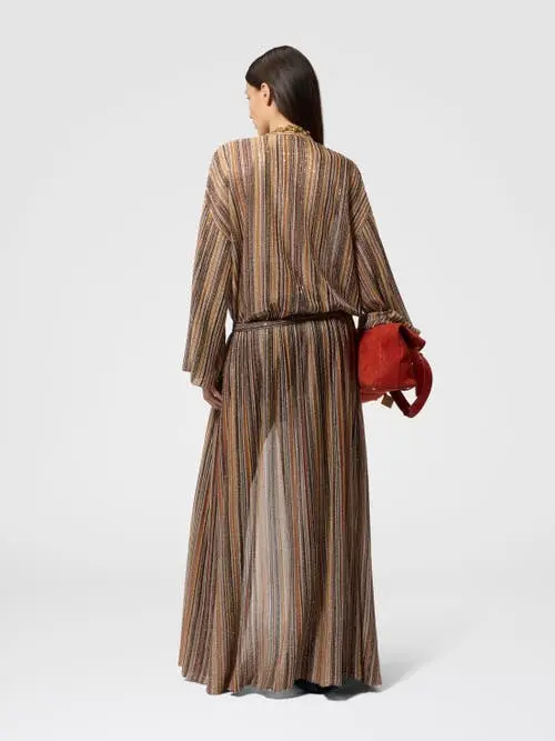 Missoni Long Ribbed Viscose Lamé Cardigan With Belt
