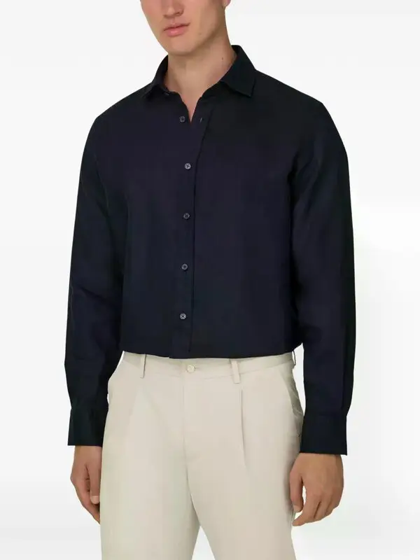 Boggi Milano Garment-washed Linen Shirt - Blue
