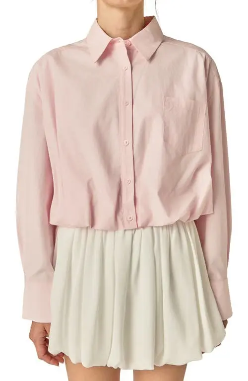 English Factory Long Sleeve Bubble Hem Button-up Shirt