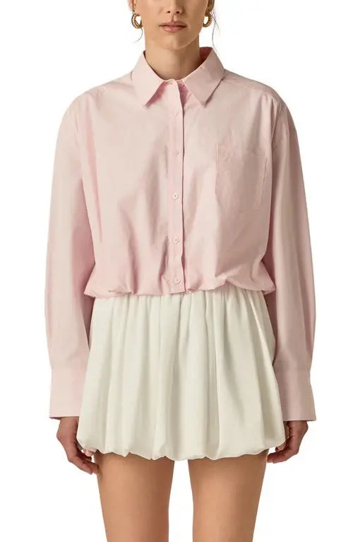 English Factory Long Sleeve Bubble Hem Button-up Shirt