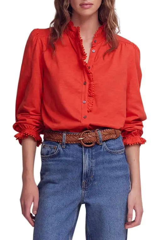 Boden Emily Pom Detail Ruffle Shirt