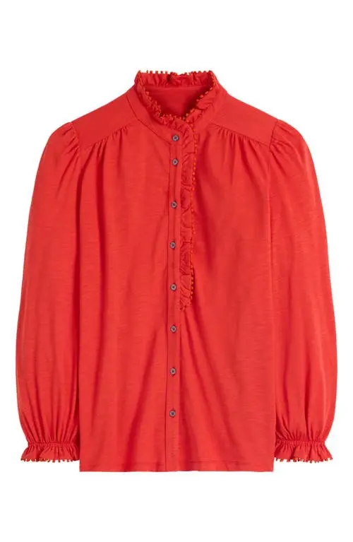 Boden Emily Pom Detail Ruffle Shirt