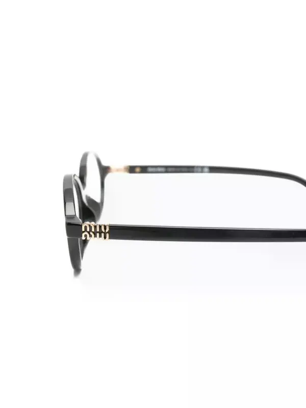 Miu Miu Logo-plaque Oval-frame Eyeglasses - Black