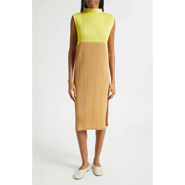 Issey Miyake Swing Colorblock Pleated Midi Dress
