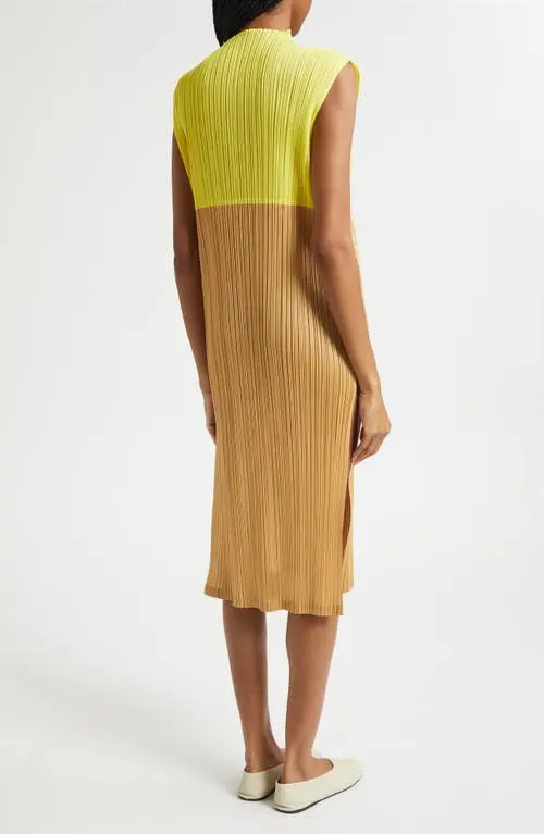 Issey Miyake Swing Colorblock Pleated Midi Dress