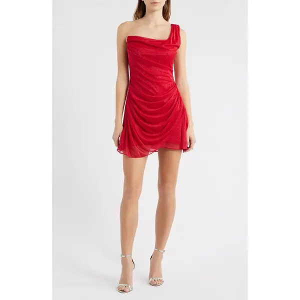 JUMP APPAREL One-shoulder Glitter Cocktail Mini Dress