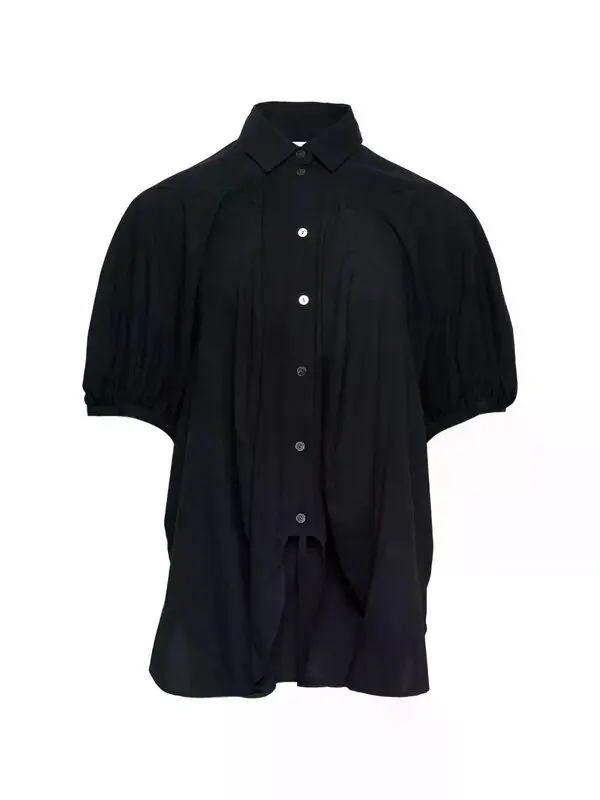 ENFOLD Puff-sleeve Pleated Shirt - Black