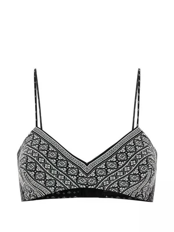 Ermanno Scervino Geometric-print Silk Crop Top - Black