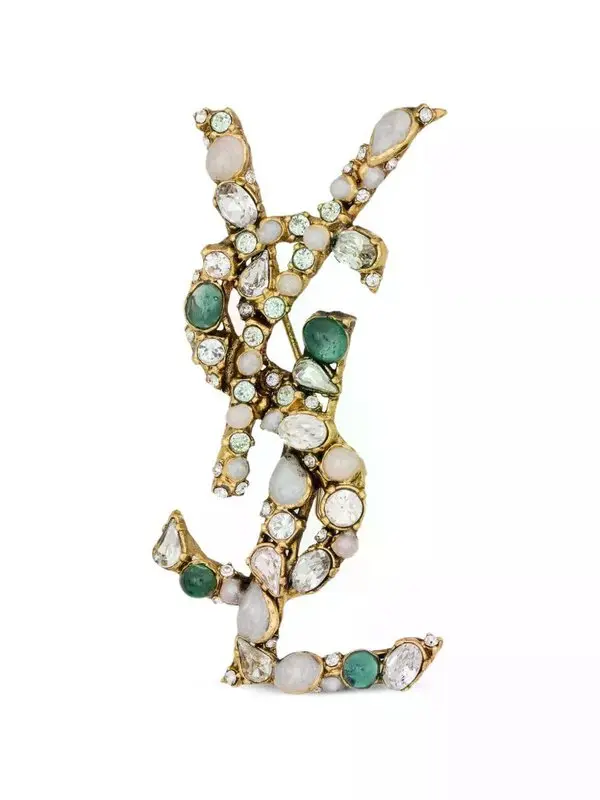 Saint Laurent Cassandre Crystal-embellished Brooch - Gold