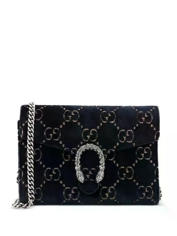 Gucci Dionysus Gg Velvet Chain Wallet - Blue