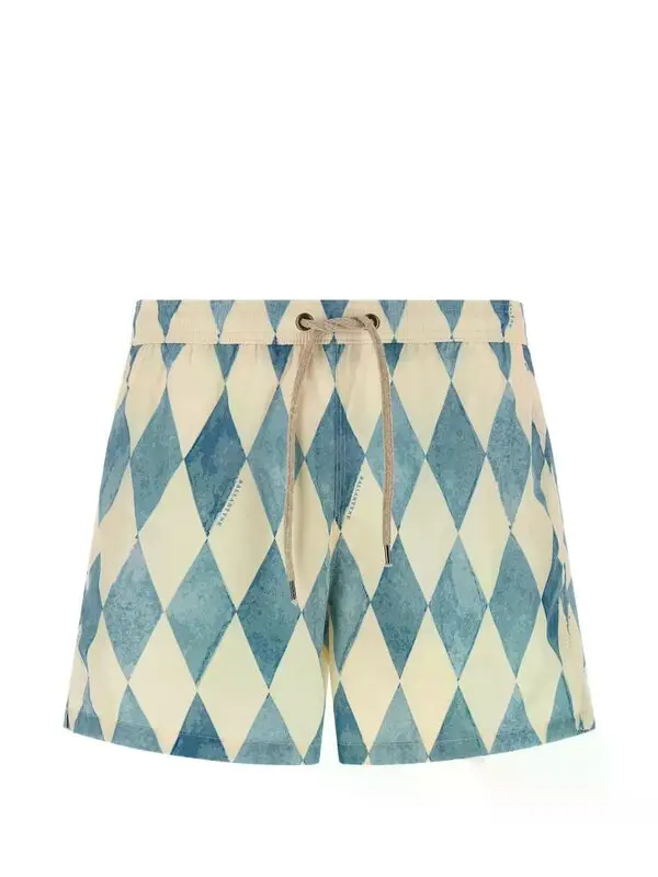 BALLANTYNE Diamond-print Drawstring Swim Shorts - Blue