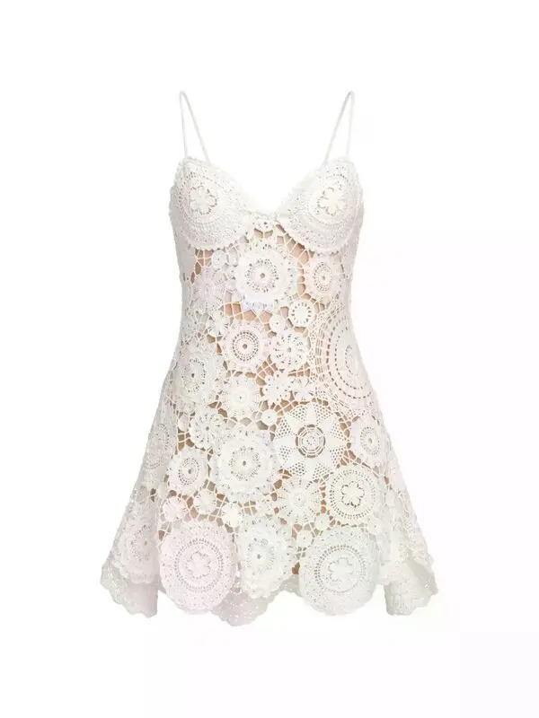 SELF-PORTRAIT Crochet Floral-patchwork Mini Dress - White