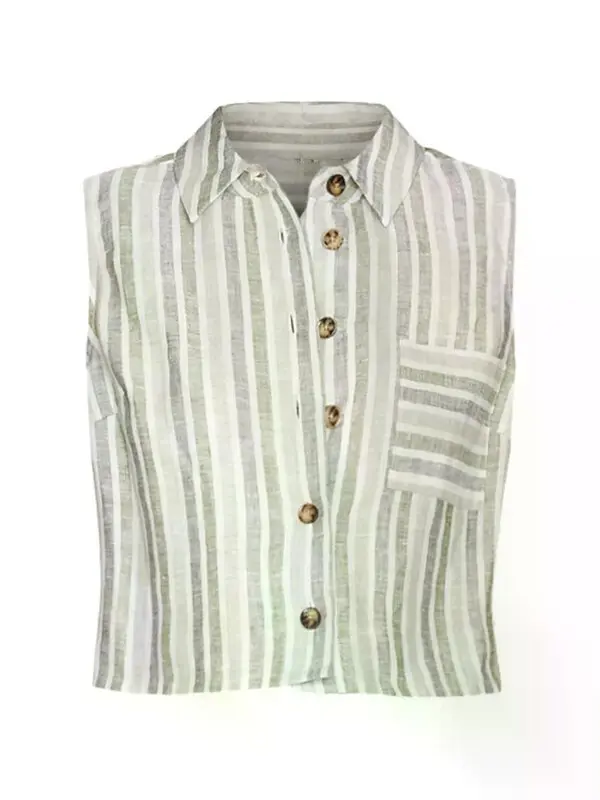 HEVRON Katja Stripe-pattern Cropped Shirt