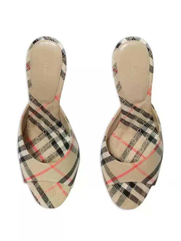 Burberry Check Linen Mules With Stiletto Heel