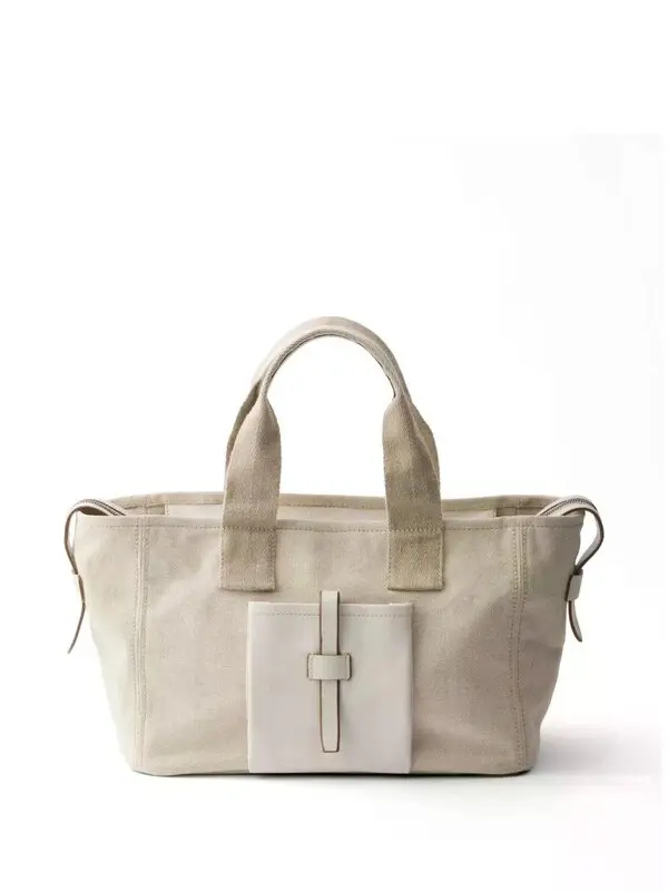 Prada Route Canvas And Leather Tote Bag - Neutrals