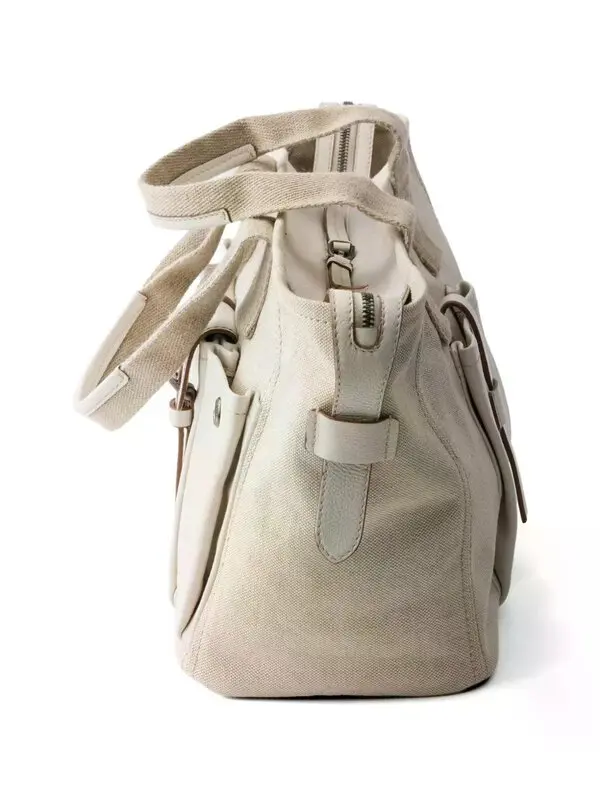 Prada Route Canvas And Leather Tote Bag - Neutrals