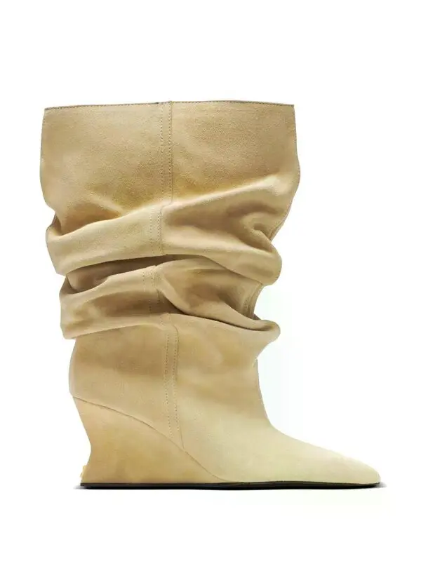 Balmain Draped Suede Wedge Ankle Boots