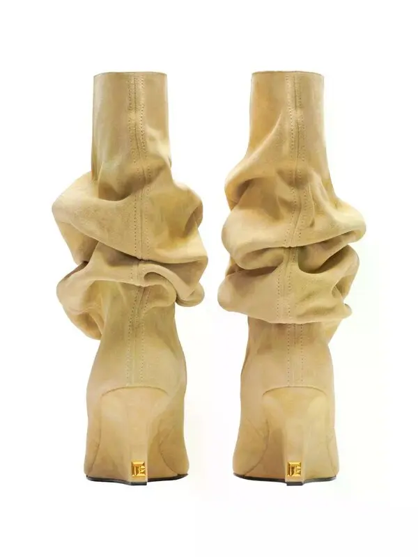 Balmain Draped Suede Wedge Ankle Boots