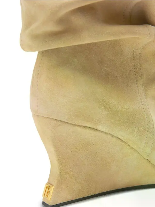 Balmain Draped Suede Wedge Ankle Boots