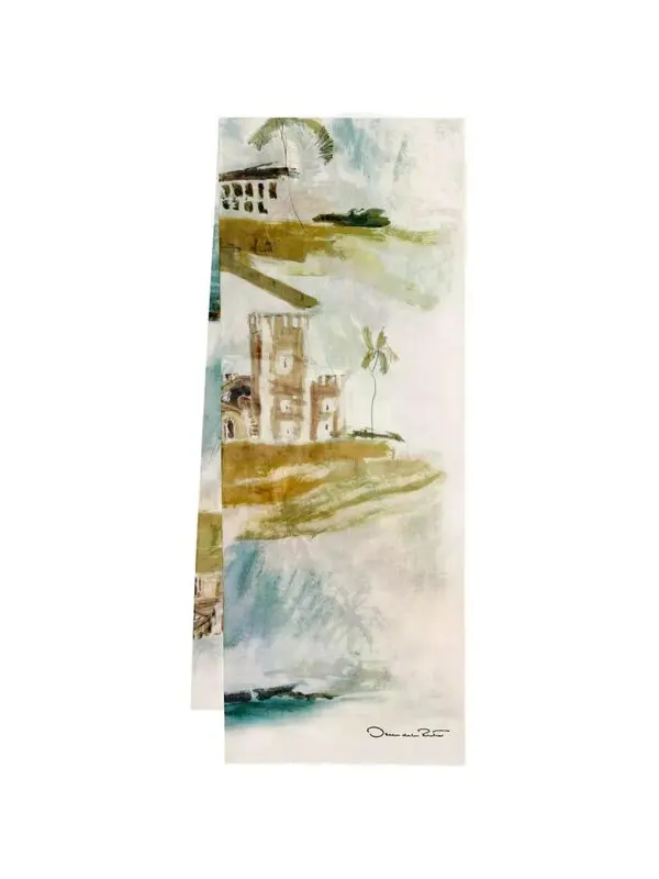 Oscar De La Renta Dominican Landscape Modal Cashmere Scarf - Neutrals
