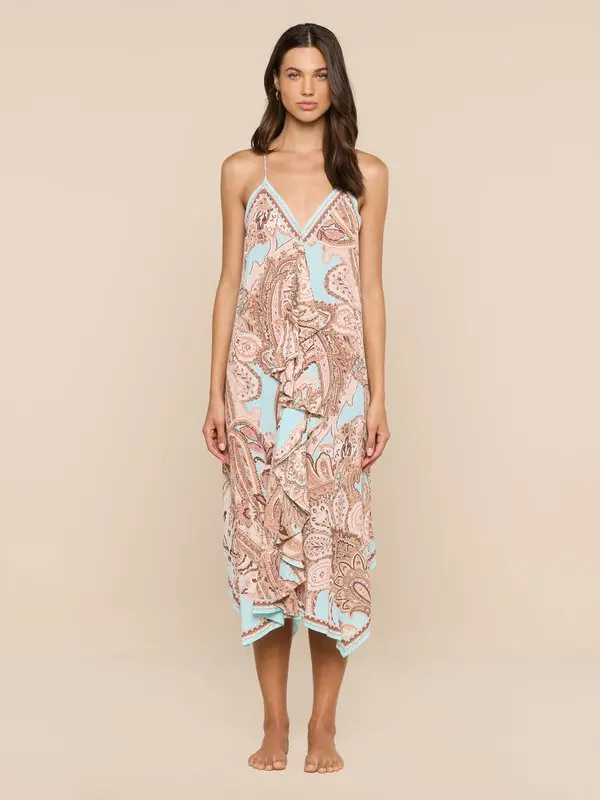 L'Agence Elise Cover-up Dress - Brown/ice Blue Paisley