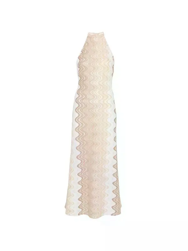 MC2 SAINT BARTH Chevron Knit Halterneck Dress - Neutrals