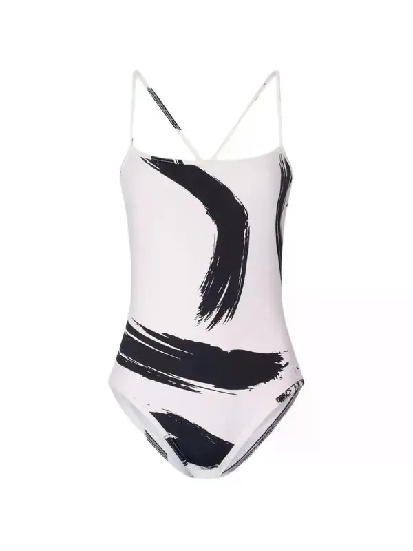 Loulou De Saison Printed One Piece Swimsuit With Crossover Straps - White